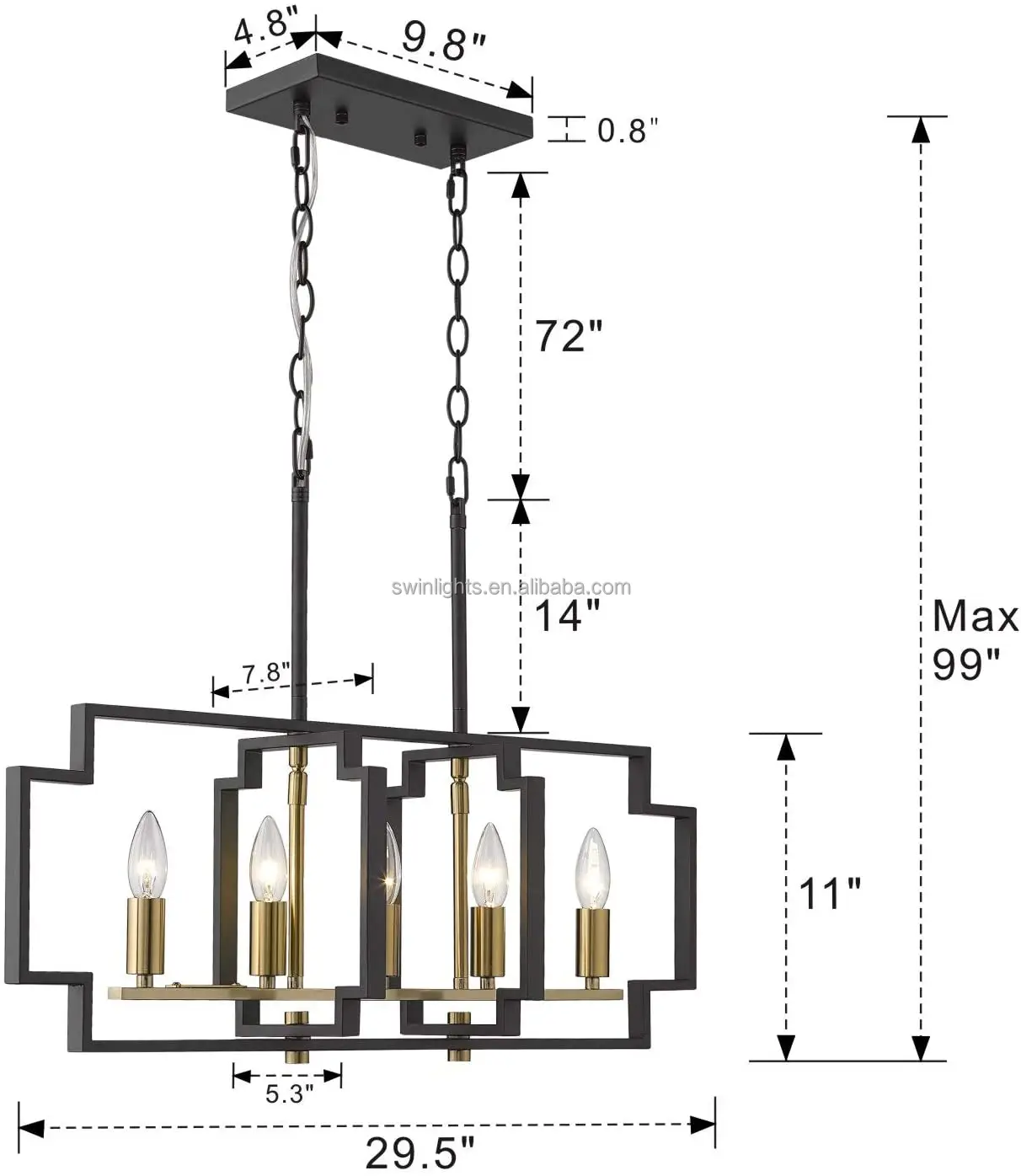 5-Light Modern Iron Kitchen Island Lighting Pendant Light for Dinning ...