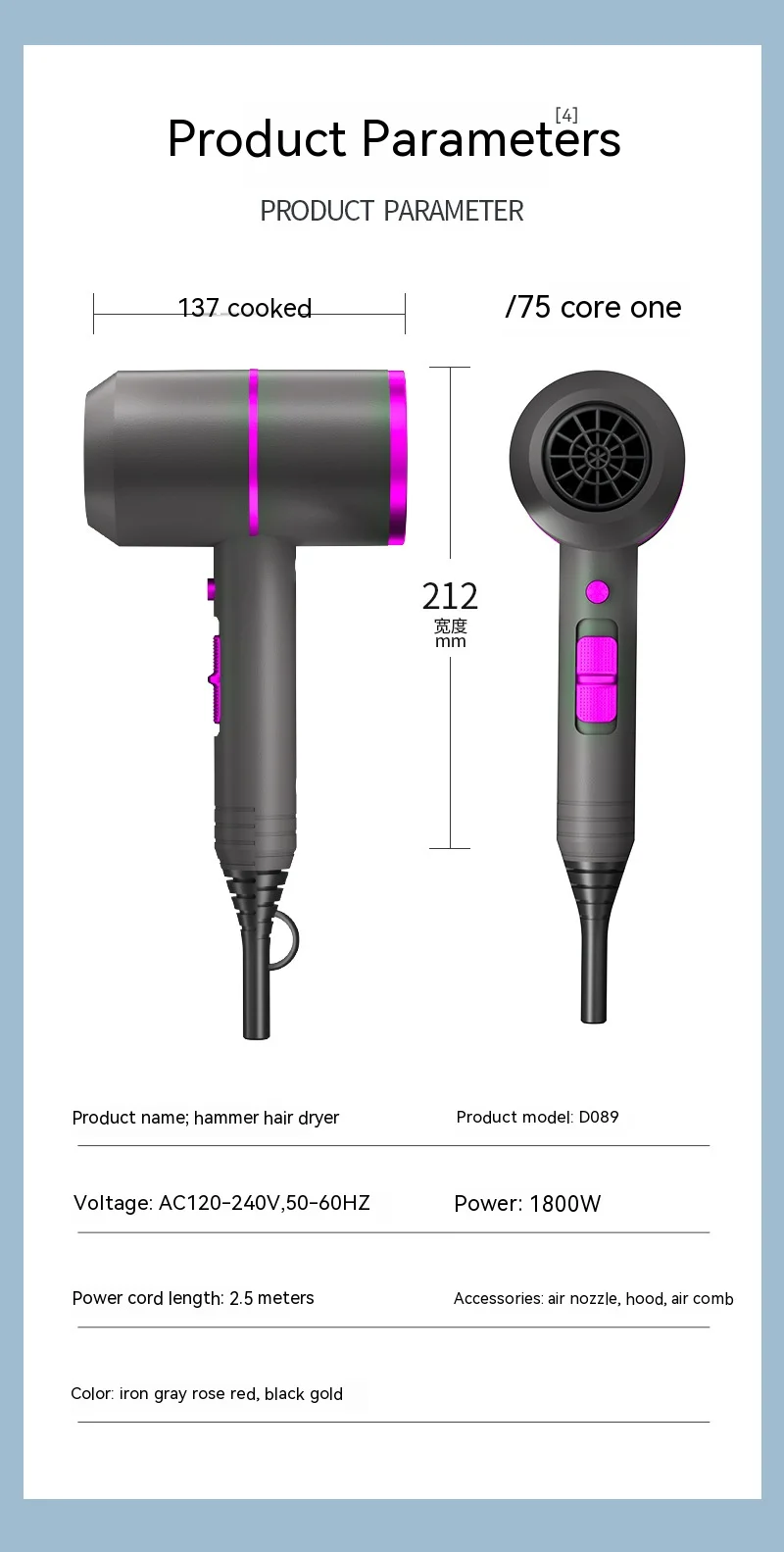 3 in 1 T-shaped Negative Ion Hair Dryer 2000w Professional Salon ...