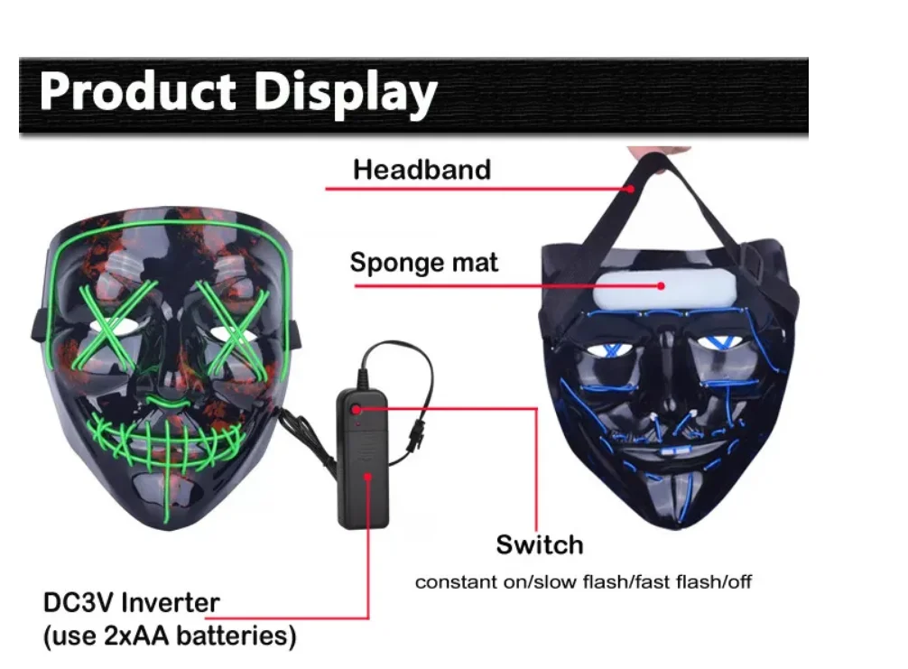 Cool Stuff Mascaras Halloween Glow Ghostface Mask Electroluminescence ...