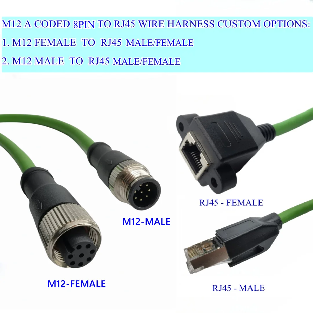Custom M12 Connector 8 Pin A-Code Male Female RJ45 Plug Industrial ...