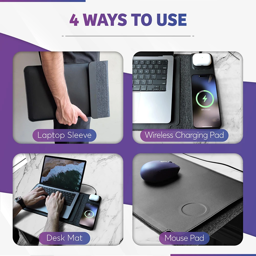 4 in 1 Wireless Charging Laptop Sleeve Travel Phone Earbuds Charging ...