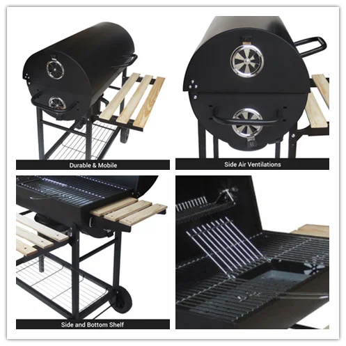 Factory Price Heavy Duty Cylinder Barrel Barbecue Trolley Folding Wood ...