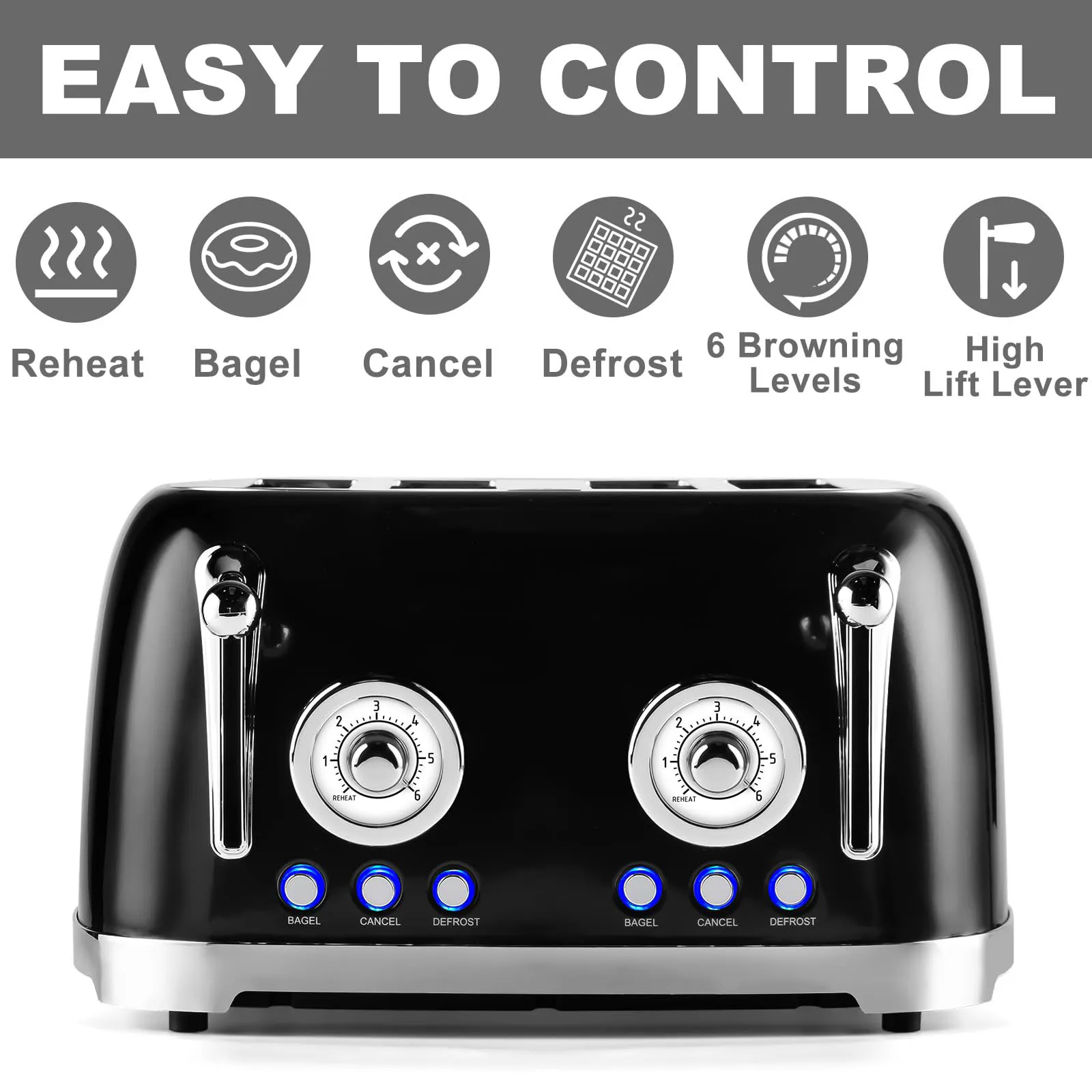 Toaster 4 Slice,Retro Toaster With Wide Slots For Bagels,Stainless ...