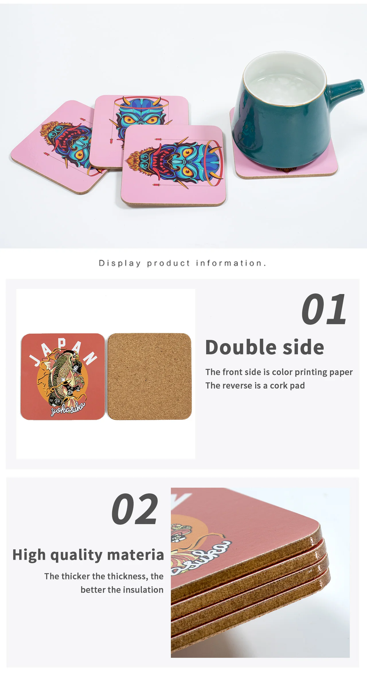 Oem Customize Lamination Melamine Printed Sublimation Mdf Coasters Cork ...