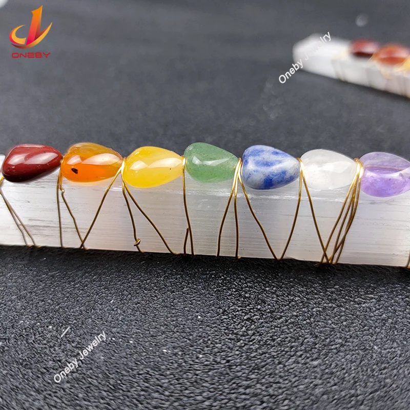 Natural Craft Healing Seven Chakras Heart Wire Selenite Stick Wands ...