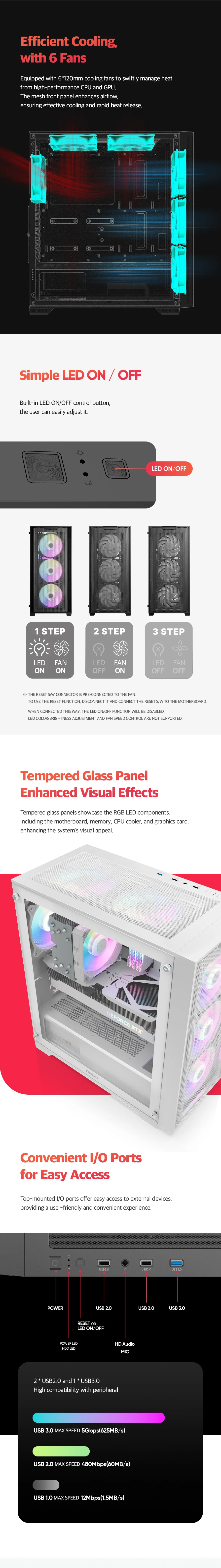 ABKO G25 BK ATX Gaming Case with 6 Pre-installed RGB Fans Mesh Front Tempered Glass USB 3.0 Mid ...