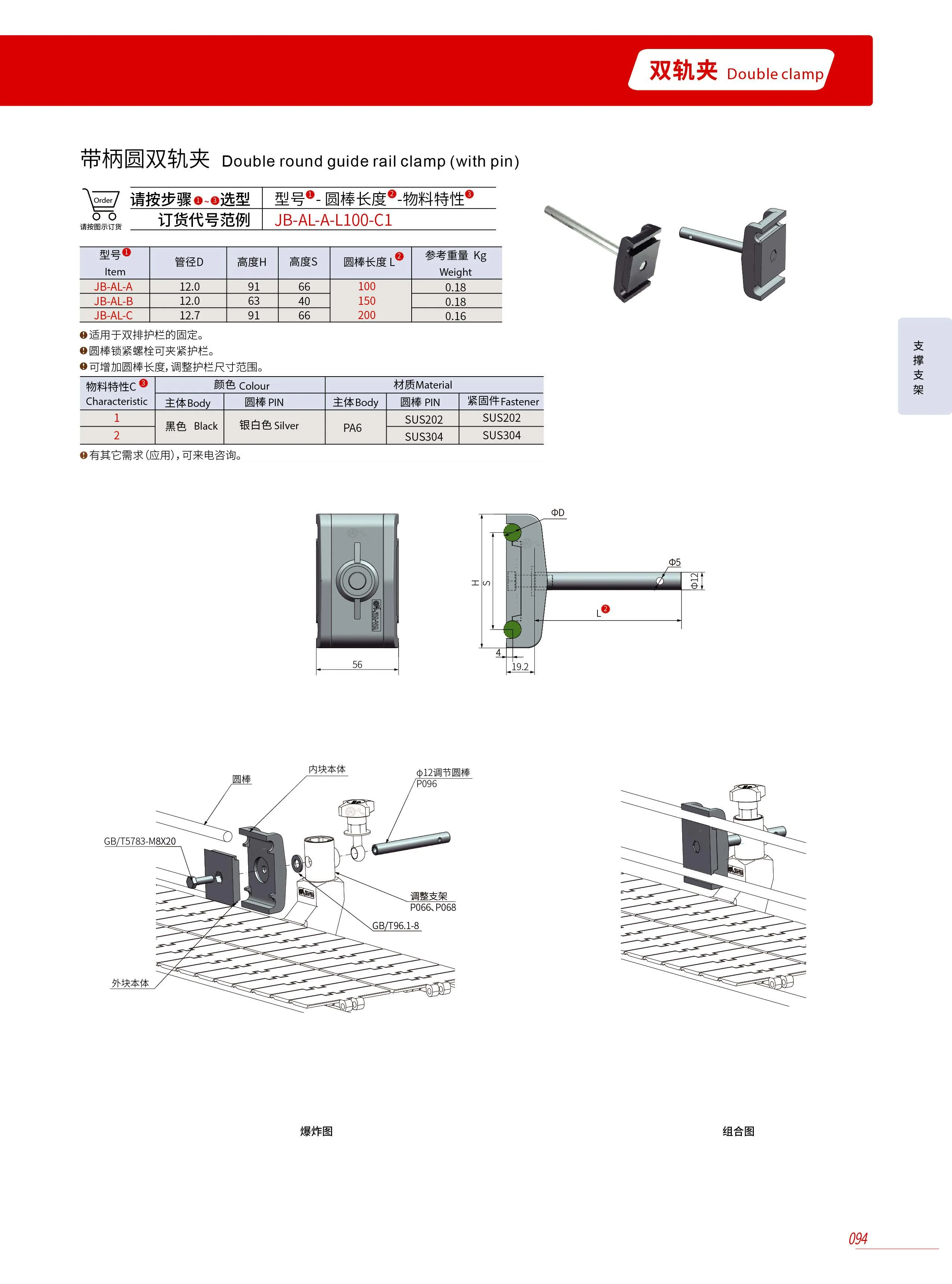 Double Round Guide Rail for Conveyors System Guide Rail Clamp