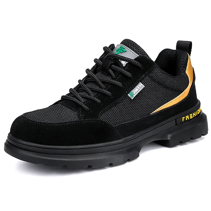 JIEFU Suede leather safety shoes feet protective woven steel toe work ...
