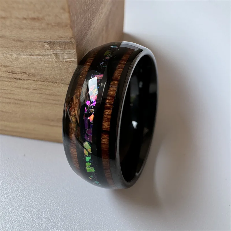 Macho Jewelry 8MM Black Wooden Tungsten Ring with Colorful Shard Middle ...