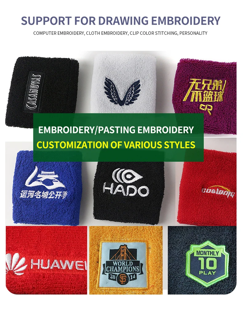 Custom Cotton Sport Wristbands with Logo Embroidery & Sweatband OEM