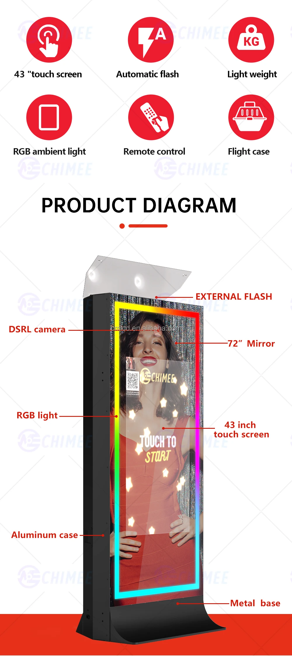 70" Selfie Magic Mirror Photobooth Photo Booth With 43 Inch Touch Monitor Lcd Screen Dslr Camera ...