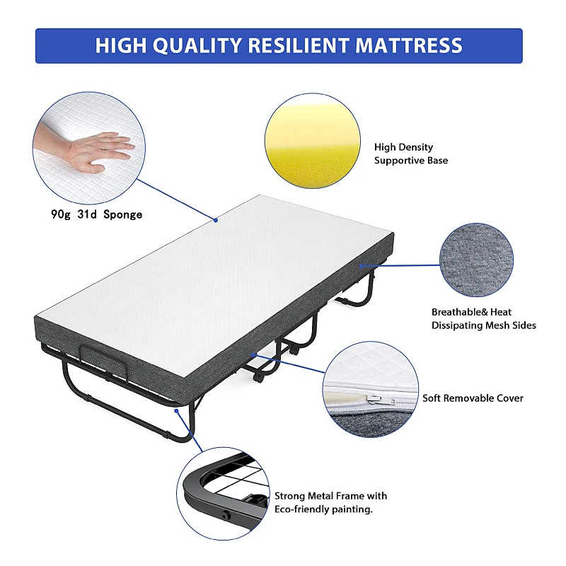 Portable Folding Bed - Durable Steel Frame & Mattress