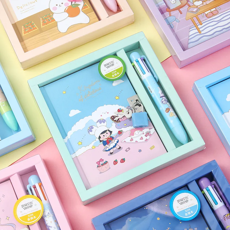 Cartoon diary journal lock eco friendly kawaii kids anime school ...