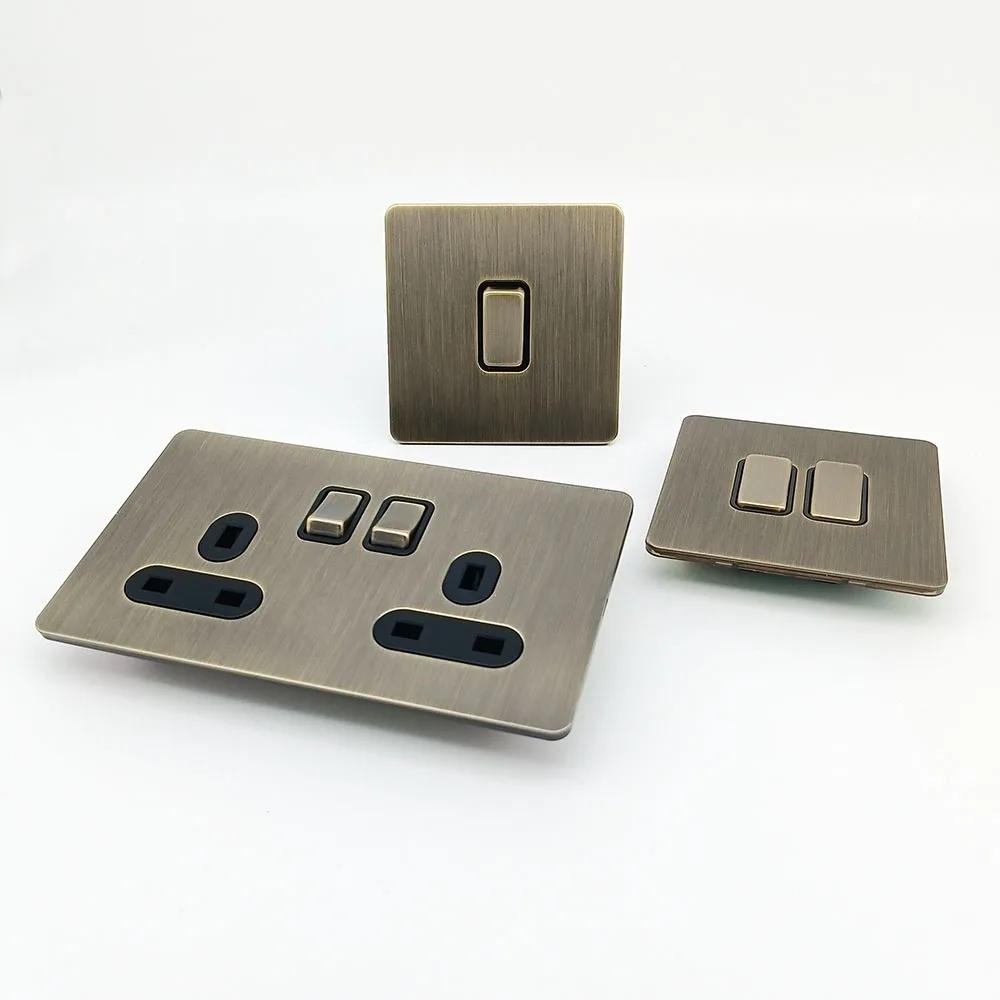 Gold UK Socket Brass Double Socket 2 USB With ON/OFF Switch Stainless ...