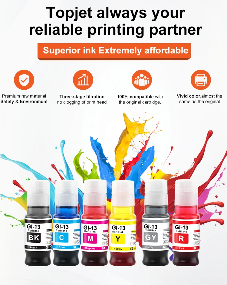 Topjet Refill Ink GI13 GI 13 GI-13 Color Premium Compatible Bottle Water Based for Canon Pixma ...