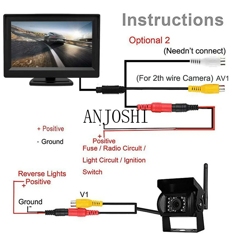 New Wireless 5 Inch Dc12v-24v 4pin Reverse Rear View Car Monitor ...