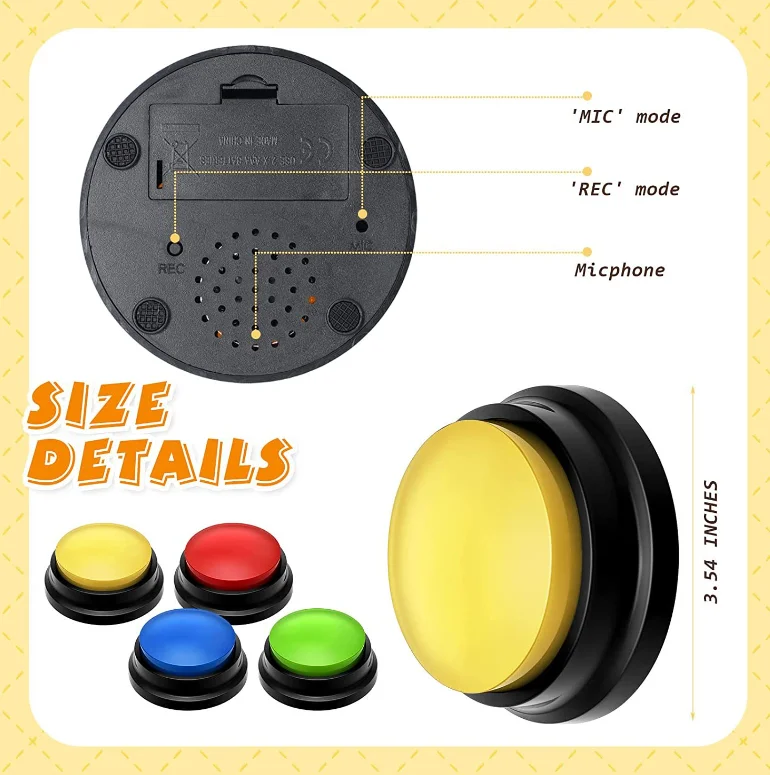 Recordable Dog Buttons with Stickers - Train & Communicate