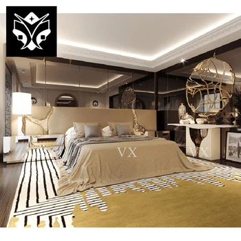 Customized Modern Luxury King Size Bed Wide Headboard With Gold ...