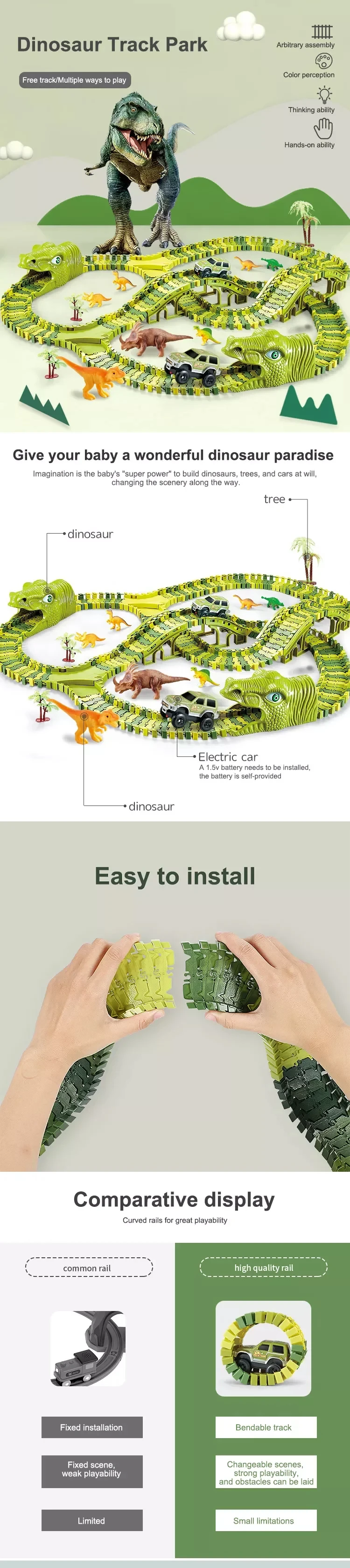 Early Educational Toy DIY Assemble Toys for Kids Dinosaur Race Tracks ...