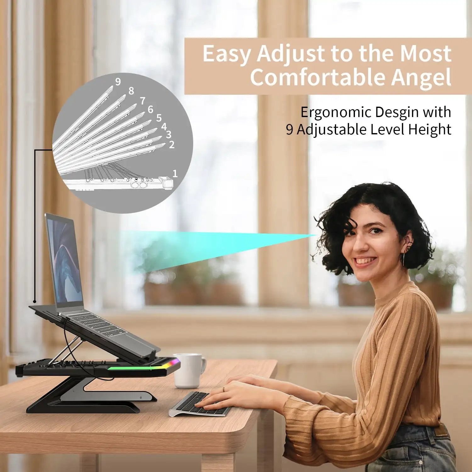 RGB Lighting 9-Level Adjustable Laptop Stand with Phone Holders