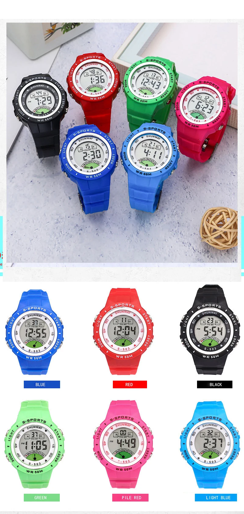 Multifunctional Leisure Luminous Watch Children's Waterproof Sports ...