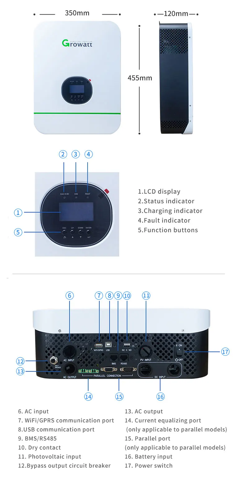 Growatt Hybrid Solar Inverter Mppt 3kw 3000w 5kw 5000w 24v 48v Solar Off Grid Inverter - Buy 3kw ...