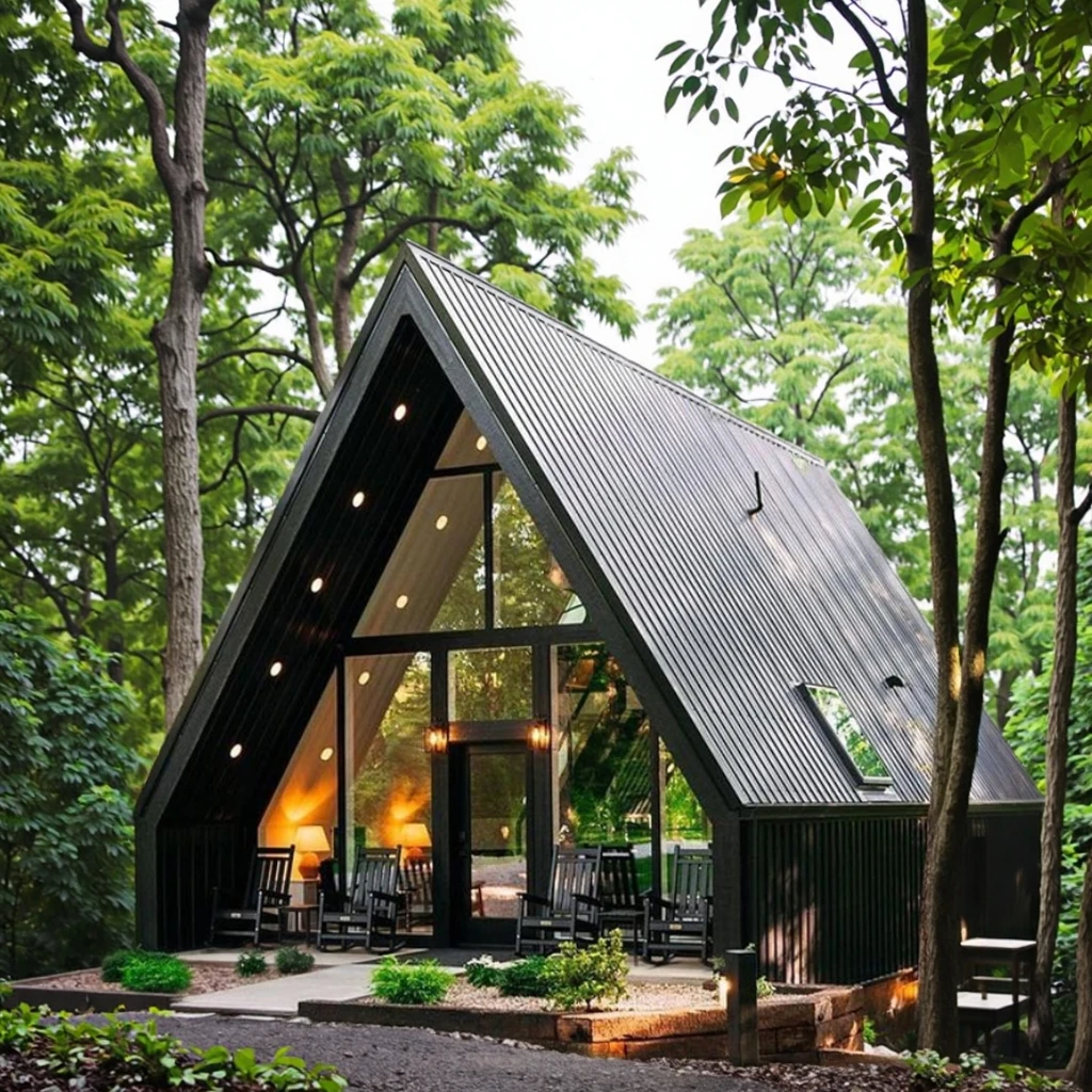 Modern Prefabricated Triangular Wooden House with Steel Structure