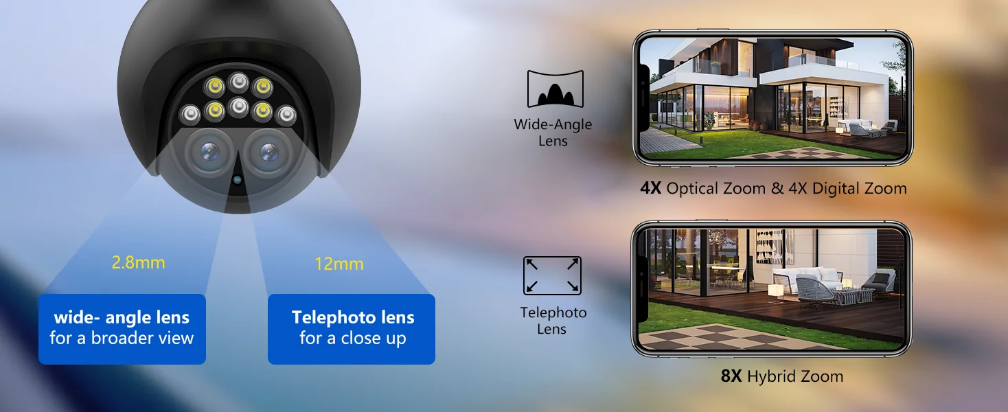 ENSTER Outdoor 8X Optical Zoom Dual Lens Two Way Audio Surveillance ...