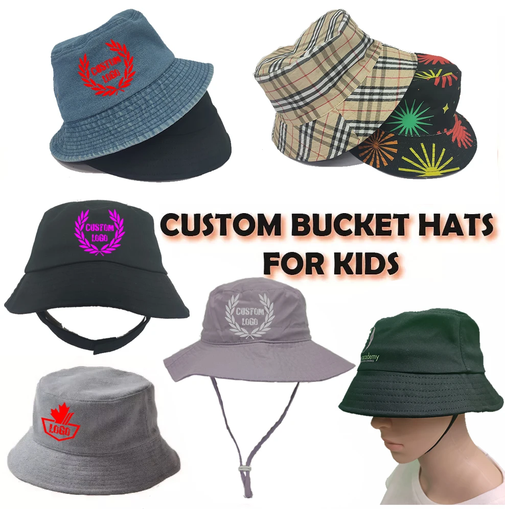 Washed Children Cotton Bucket Hat Custom Patch Kids Bucket Hats Girls ...