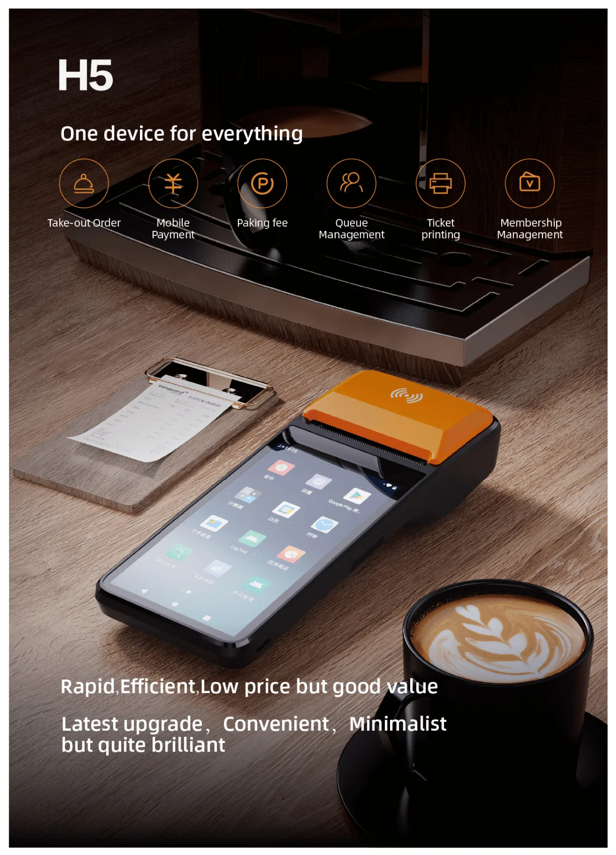 H5 Pos Terminal Receipt Printer Android 8.1 Handheld Mobile Pos With 3g ...