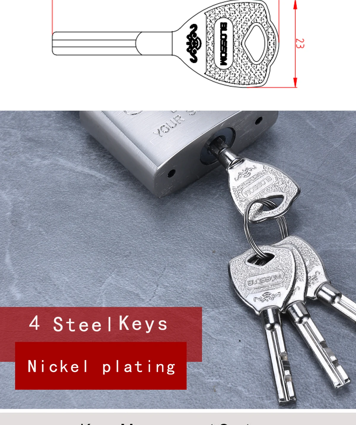 LS32 60MM Blossom Lock - Heavy Duty Iron Padlock with Keys