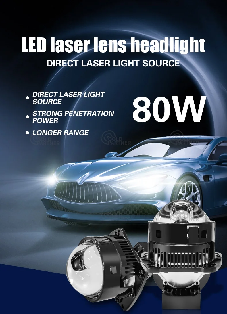 160W LED Projector Headlights High/Low Beam 3-Inch Car Bi LED Lens ...