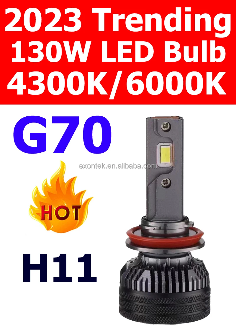 2023工厂原始设备制造商g70 55w H8 H11 130w 30,000lm K5c K6c发光二极管前照灯灯泡65w自动avt前照灯6000k 4300k H7 9005 9006 ...