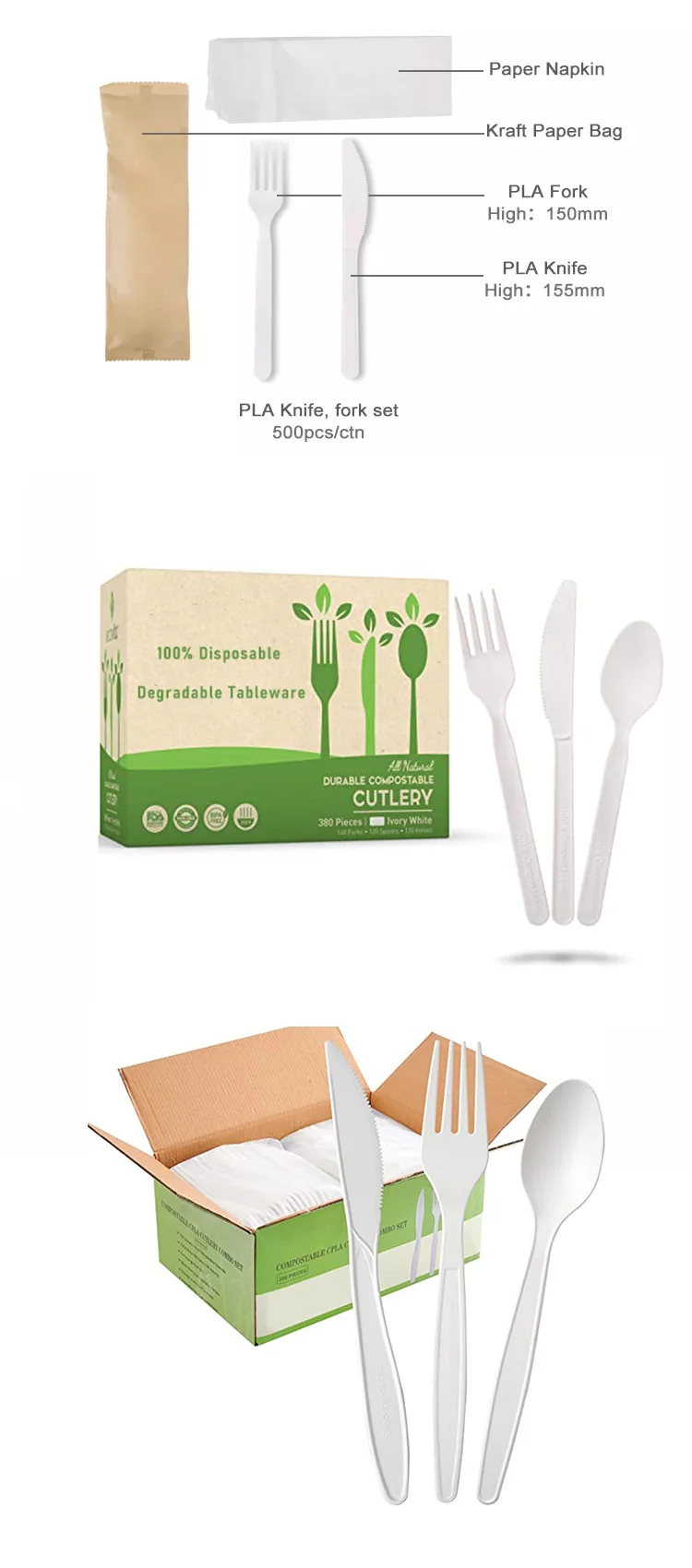 Disposable Compostable Individually Wrapped Heavy Weight Knife Fork ...