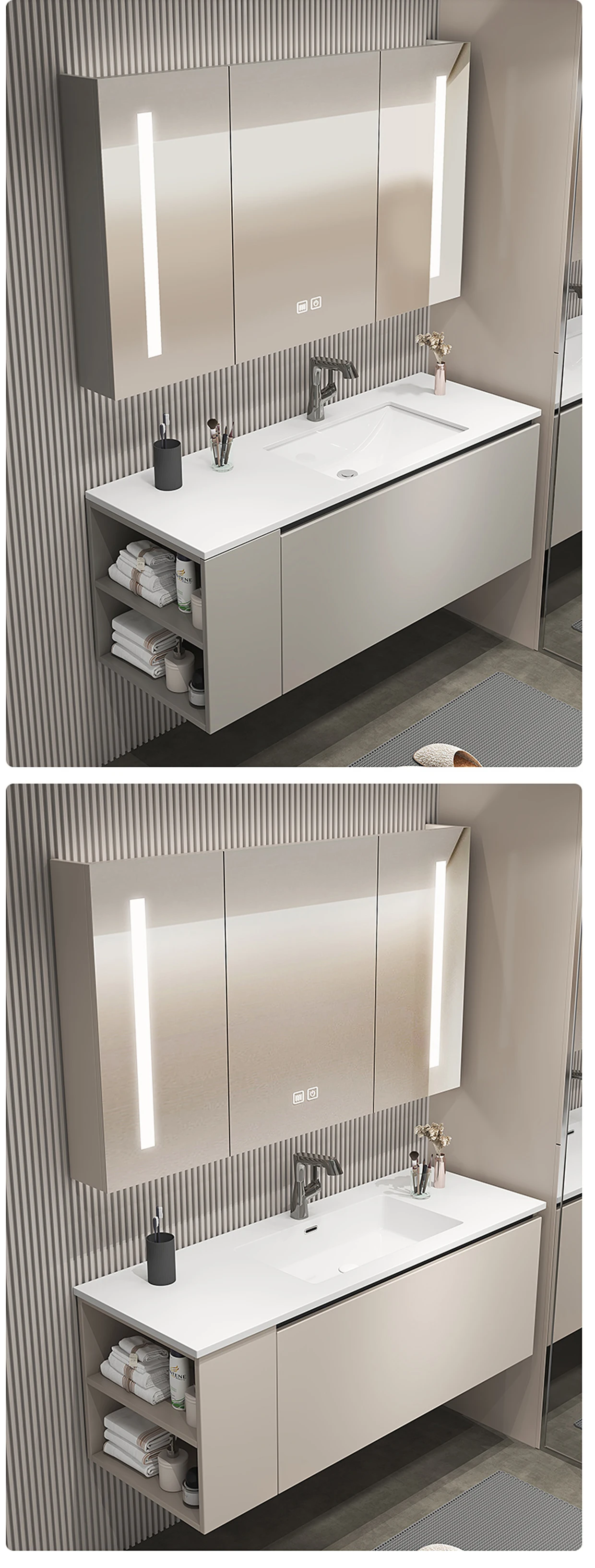 Modern Luxury Bathroom Vanity With Sink Grey Design Soild Wood Cabinet ...