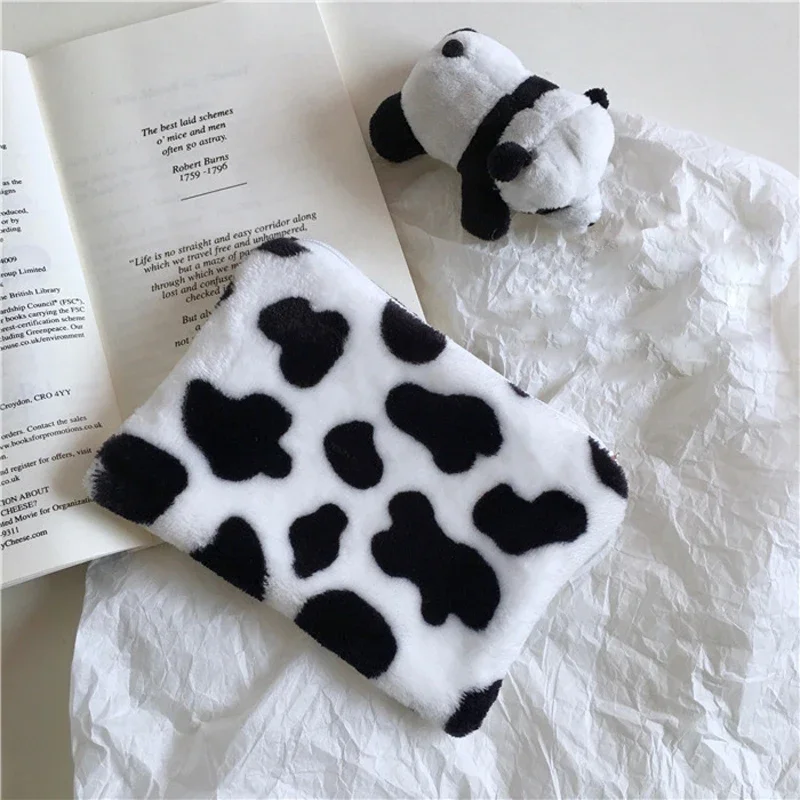 Cute Girl Plush Cow Print Coin Purse Mobile Phone Bag Mini Key Card ...