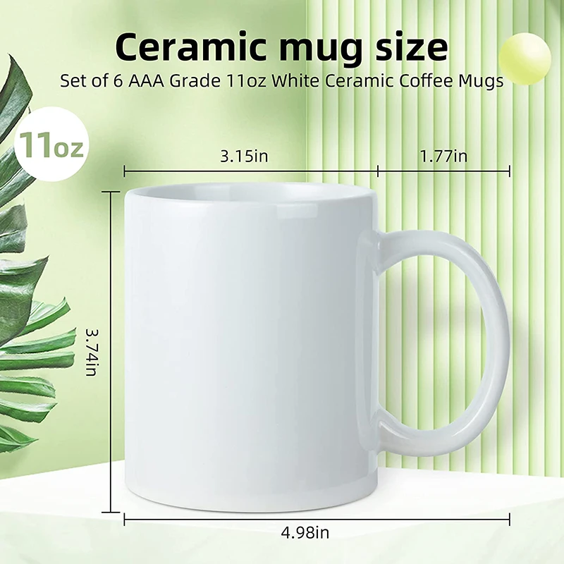 11 oz Set of 6 White Mugs Sublimation Blank Mugs DIY Coated Ceramic ...