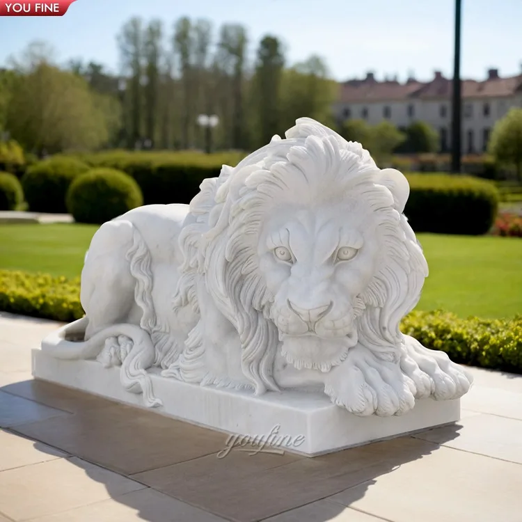 Outdoor Garden Decor Lion Statue Sculpture in Marble