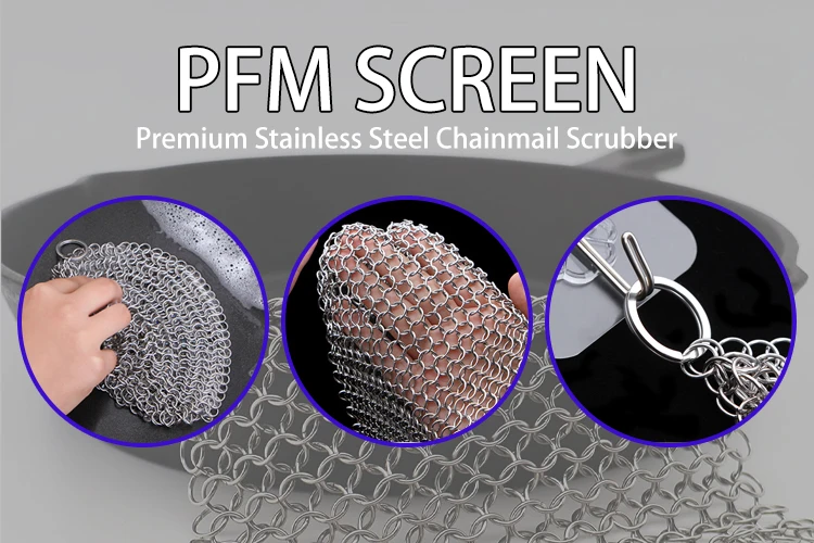 Stainless Steel 304 Chain Mail Scrubber for Kitchen Cleaning