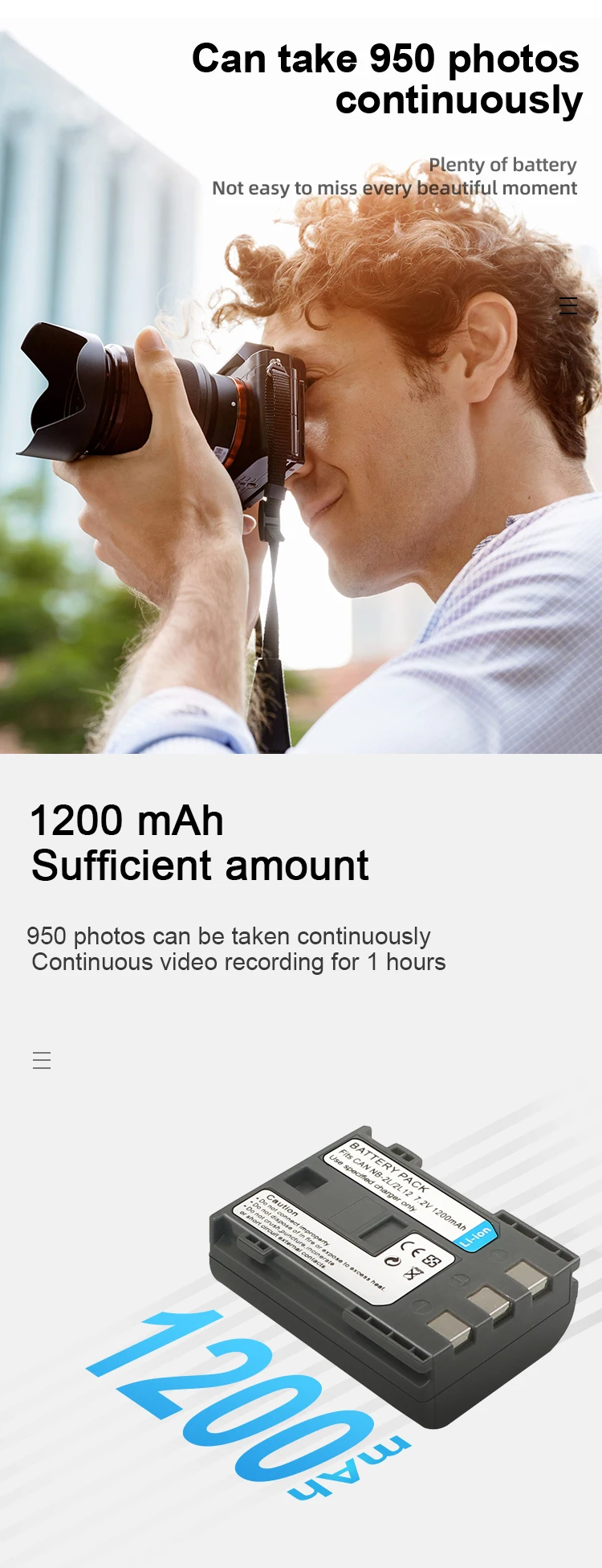 NB-2L NB-2LH Rechargeable Lithium Battery for Canon EOS 350D 400D S80 S70 S60 S50 Camera Battery ...