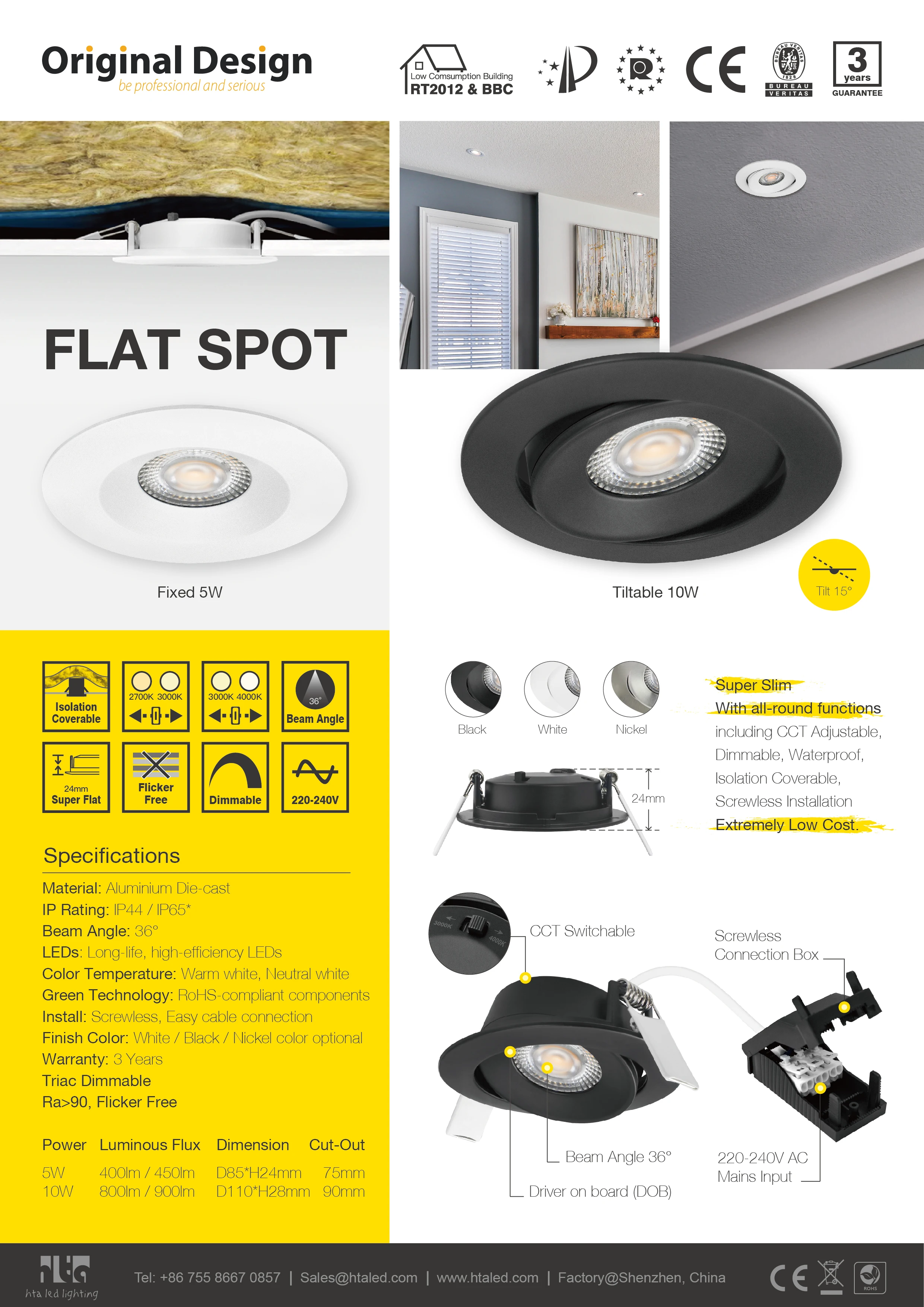 Super Slim All-in-onecrecessed Spot Downlight Flatspot 5w Cct ...