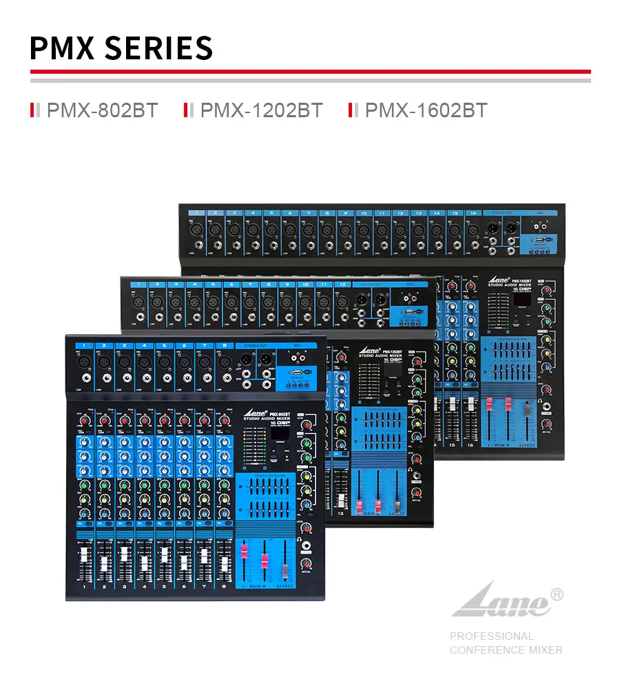 Lane PMX-1202BT - 12 Channel Mono Audio Mixer with Bluetooth