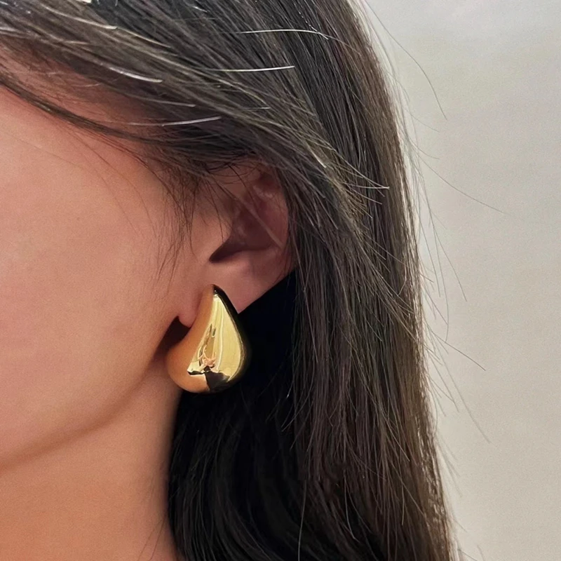 Stainless Steel Designer Water Drop Stud Earrings Chunky Thick Dome ...