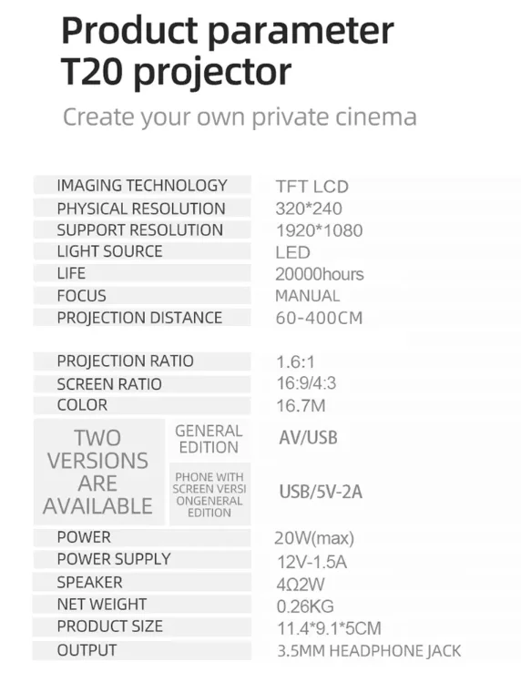 T20 Smart 1080p 2023 New Design Mini Wifi Lcd Projector Mobile Phone ...