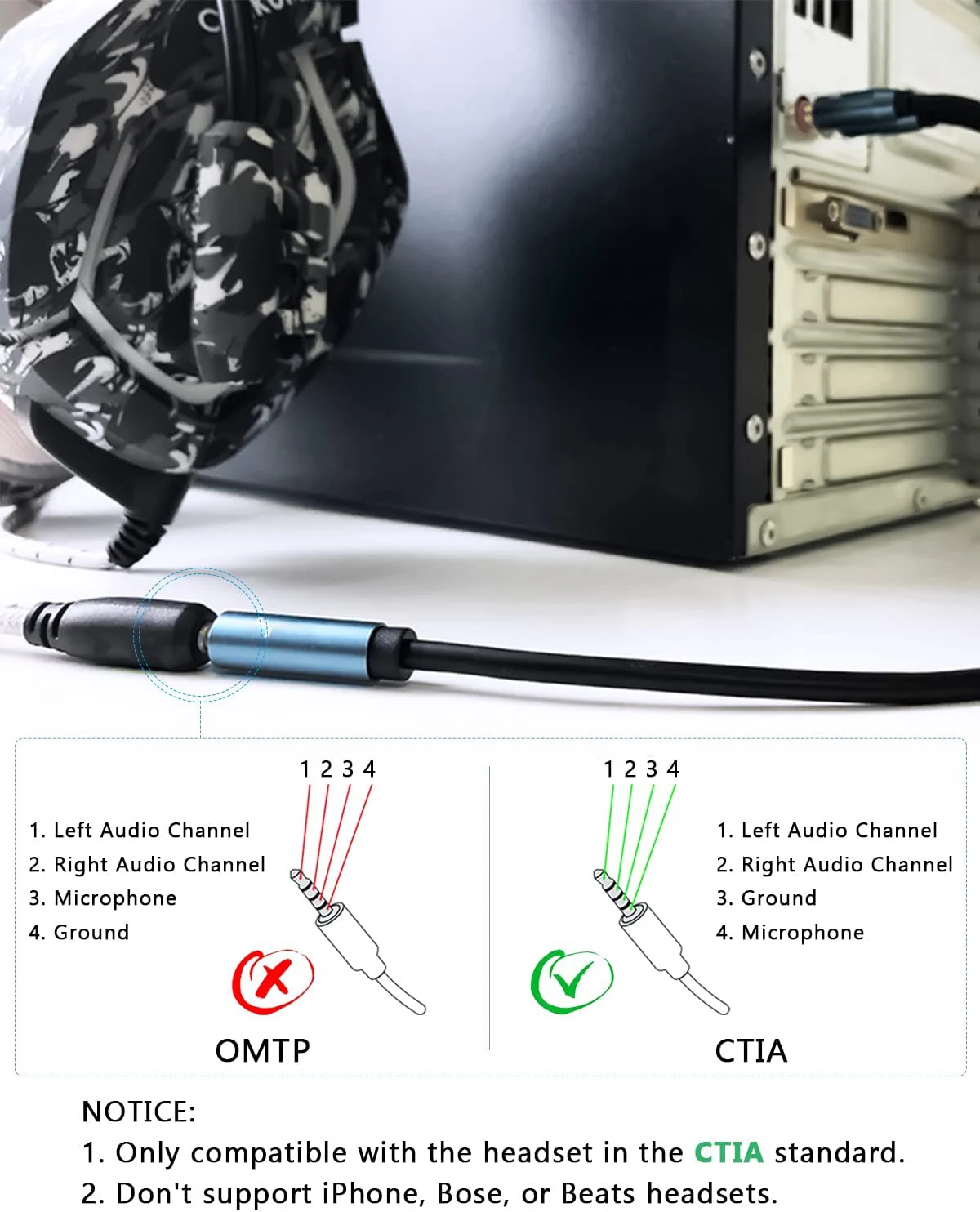 3.5mm Headphone Splitter Adapter Ctia Audio Splitter 2 Trs Female To 1 ...