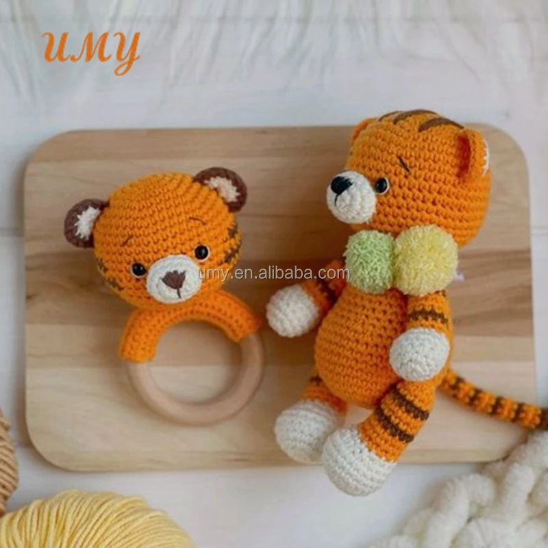 Wood Teether Gift Set Amigurumi Crochet Animals Toys Crochet Tiger ...