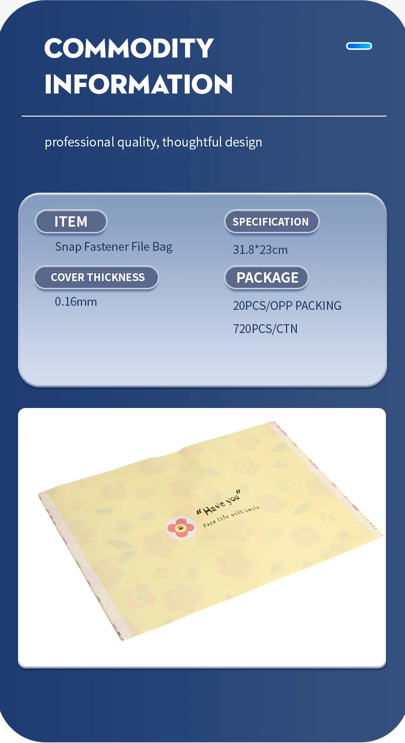 Plastic Office A4 Size Envelope Snap Button Floral Pattern File Bag ...