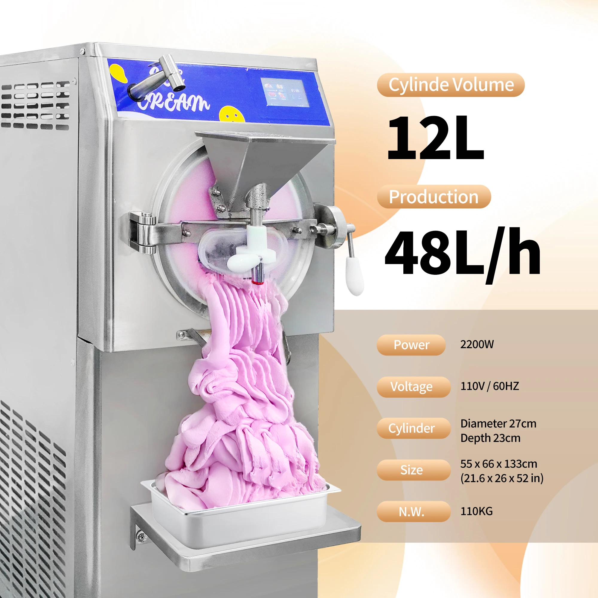 High Productivity Italian Ice Cream Machine for Food Shop