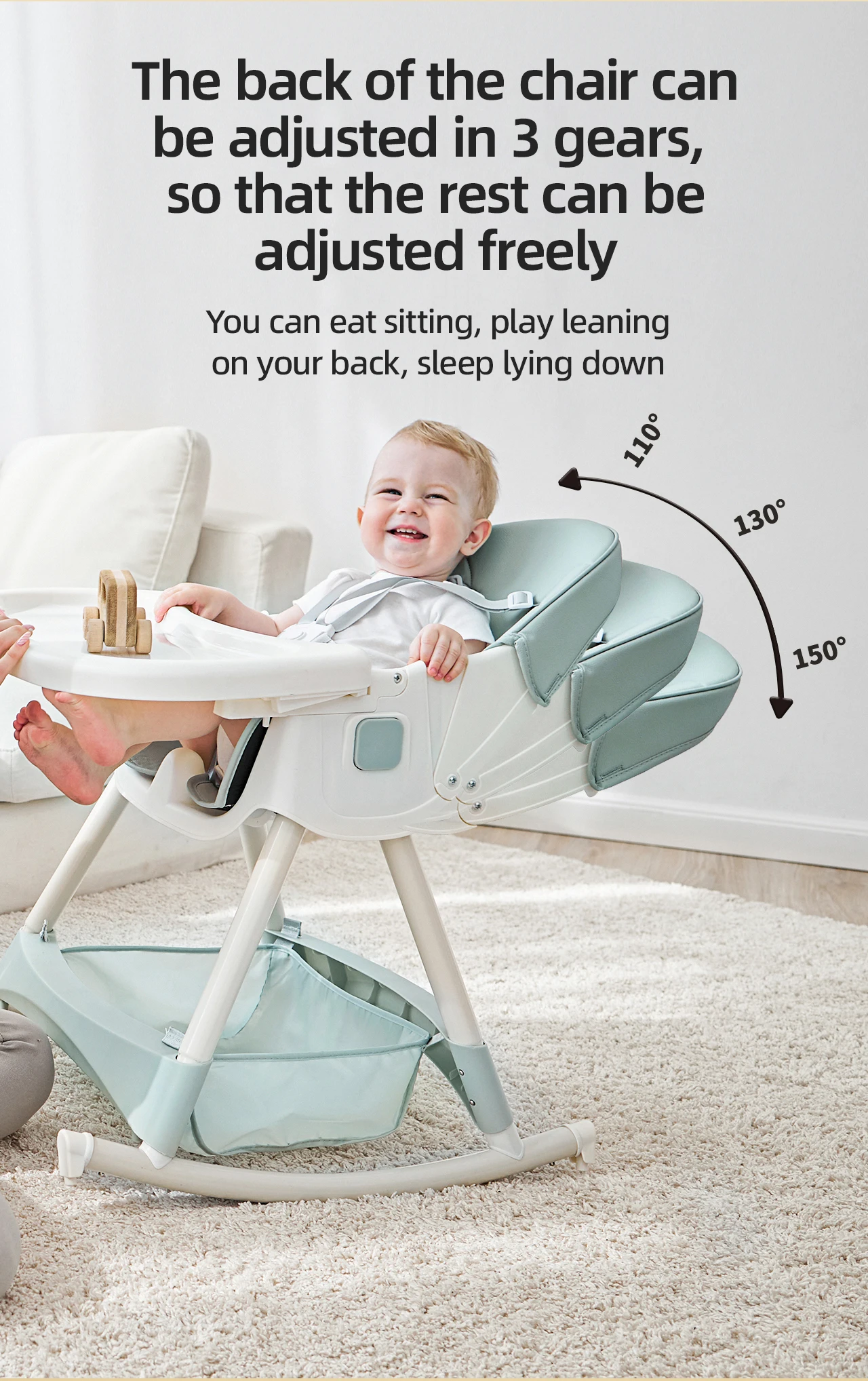 Baby Feeding Chair with Wheels - 3 in 1 Foldable Design