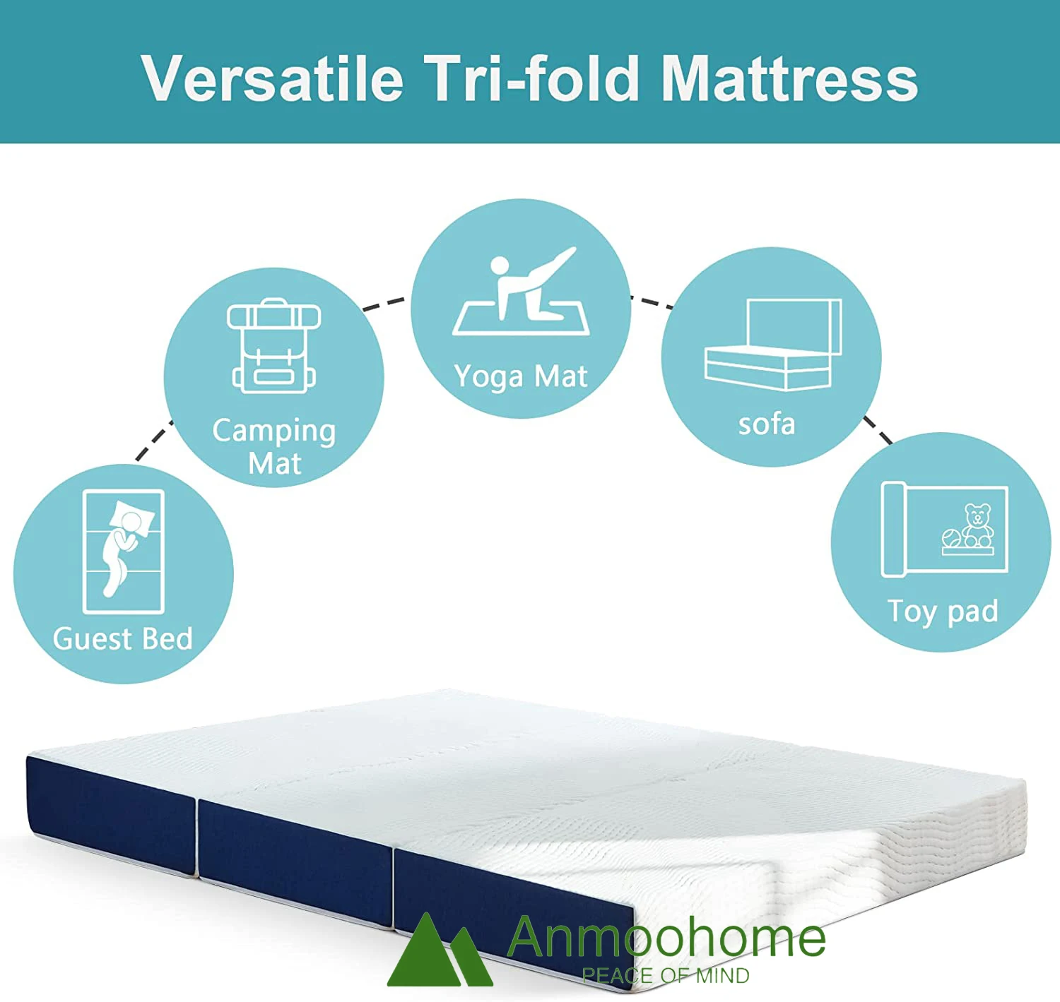 Blue And White Foldable Tri-fold Pad Mattress Removable Floor Mattress ...